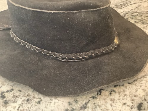 Black Suede Leather Hide Cap Hat Outback Australia Walkabout L Large | eBay