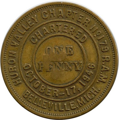 Belleville, Michigan MI Huron Valley Chapter Penny Coin Masonic ...