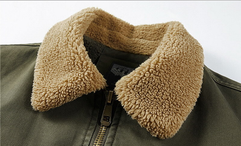 Men Flight Bomber Jacket Air Force Cotton Fleece Jacket Winter Fur ...