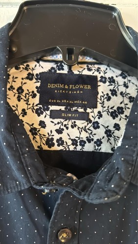 Denim Flower Ricky Singh XL Button Up Slim fit button Shirt Navy Blue ...