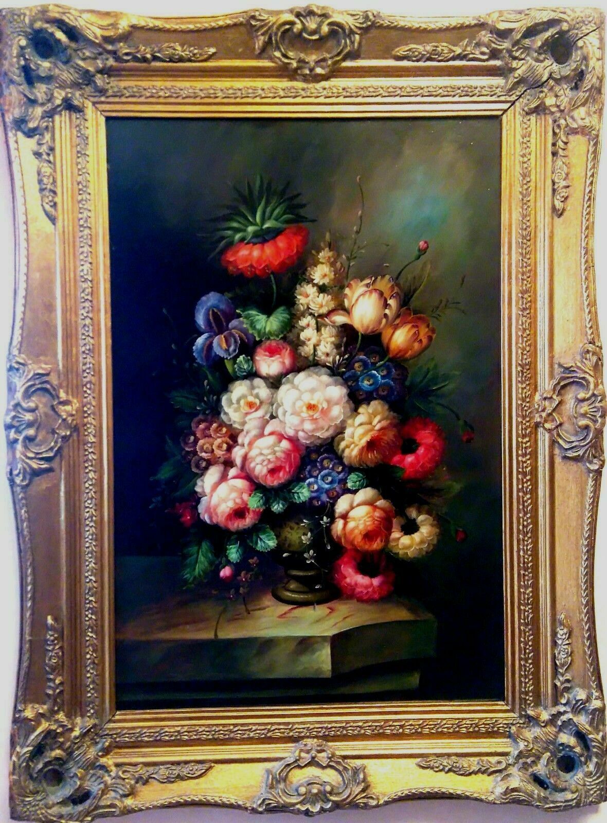 IN THE MANNER OF RACHEL RUYSCH LARGE OIL ON PANEL FLOWERS IN ORNATE ...