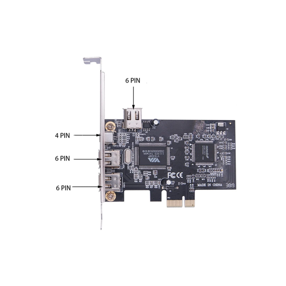 PCI Ex1 to External IEEE 1394 Adapter Controller 4-Port PCIE FireWire ...