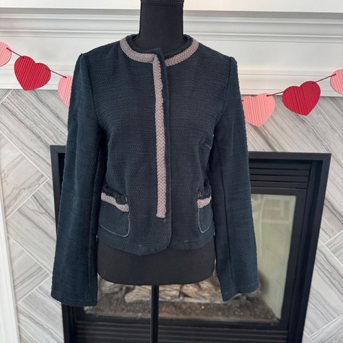 American Eagle Classic Navy Textured Blazer with Braided Trim Detail ...