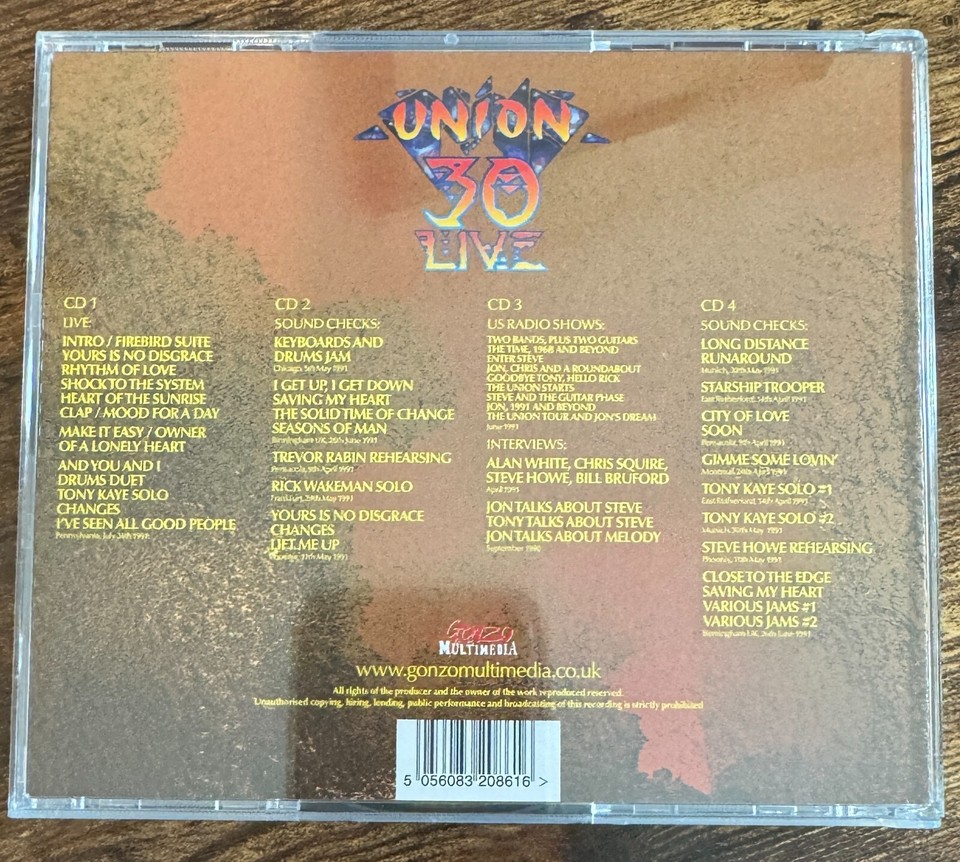 Yes ‎– Union 30 Live Bonus Tracks & Tour Extras - 4CD Fatbox Set (2023 ...