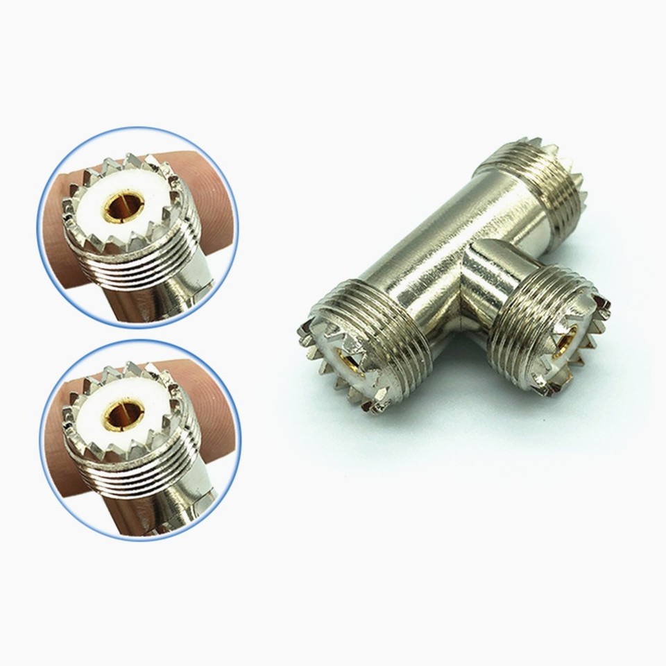 1 To 2 UHF Jack Female Pin 3 Way "T" Type Metal RF Coaxial Adapter ...