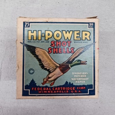 Vintage Federal Hi-Power Shot Gun Shells 20 GA Empty Box Mallard Duck ...