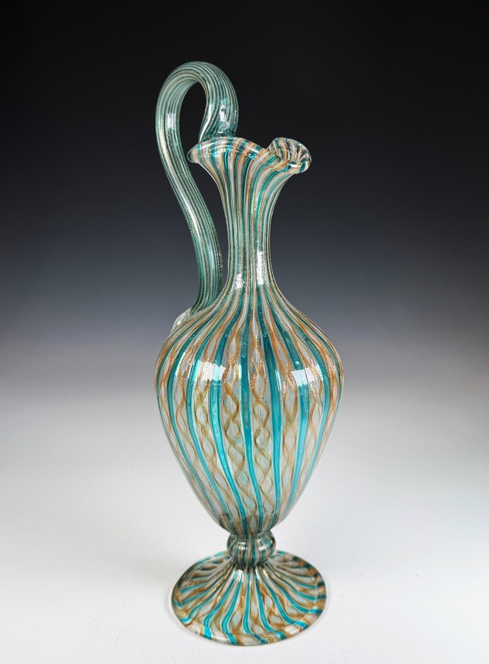 Stunning Antique Venetian Italian Murano Art Glass Footed Latticino ...