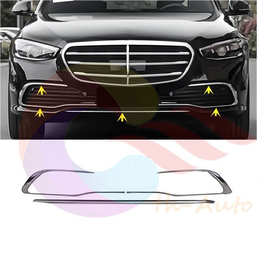 3PCS Chrome Front Bumper Molding Trims For Mercedes W223 S-Class Luxury ...