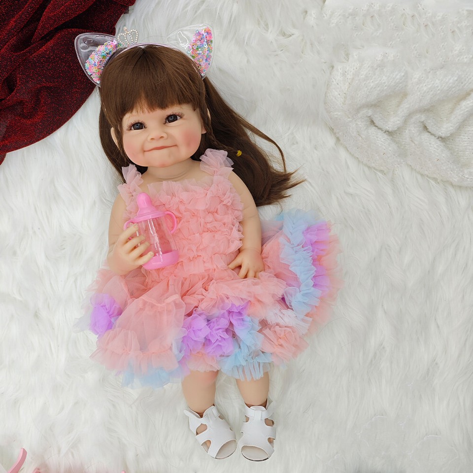 22 inch Full Body Vinyl Reborn Doll Smiling Girl Princess Toddler ...