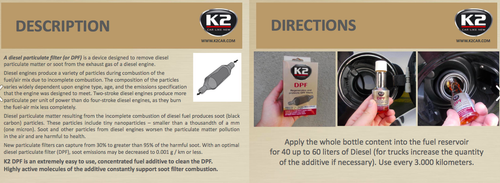 K2 DPF DIESEL Additive Concentrated Particulate Filter Cleaner - 50ml ...