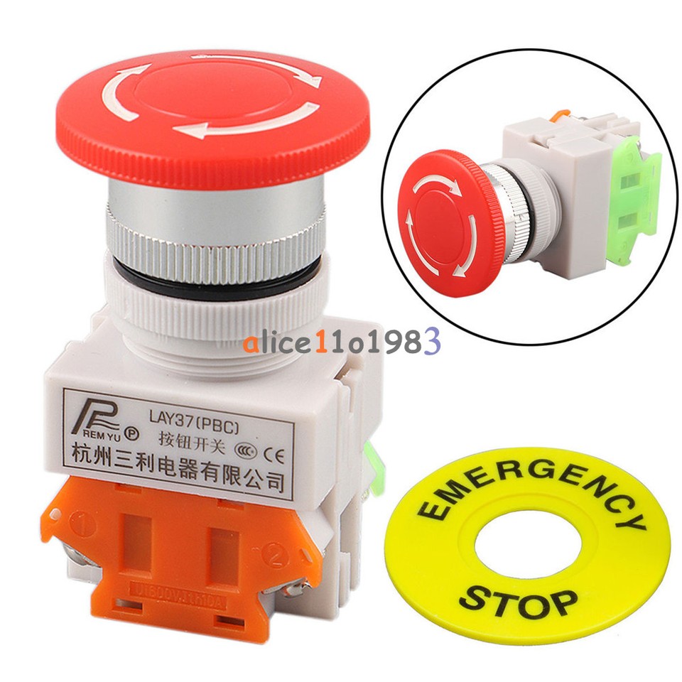 AC 660V 10A Red Mushroom Cap 1NO 1NC DPST Emergency Stop Push Button ...