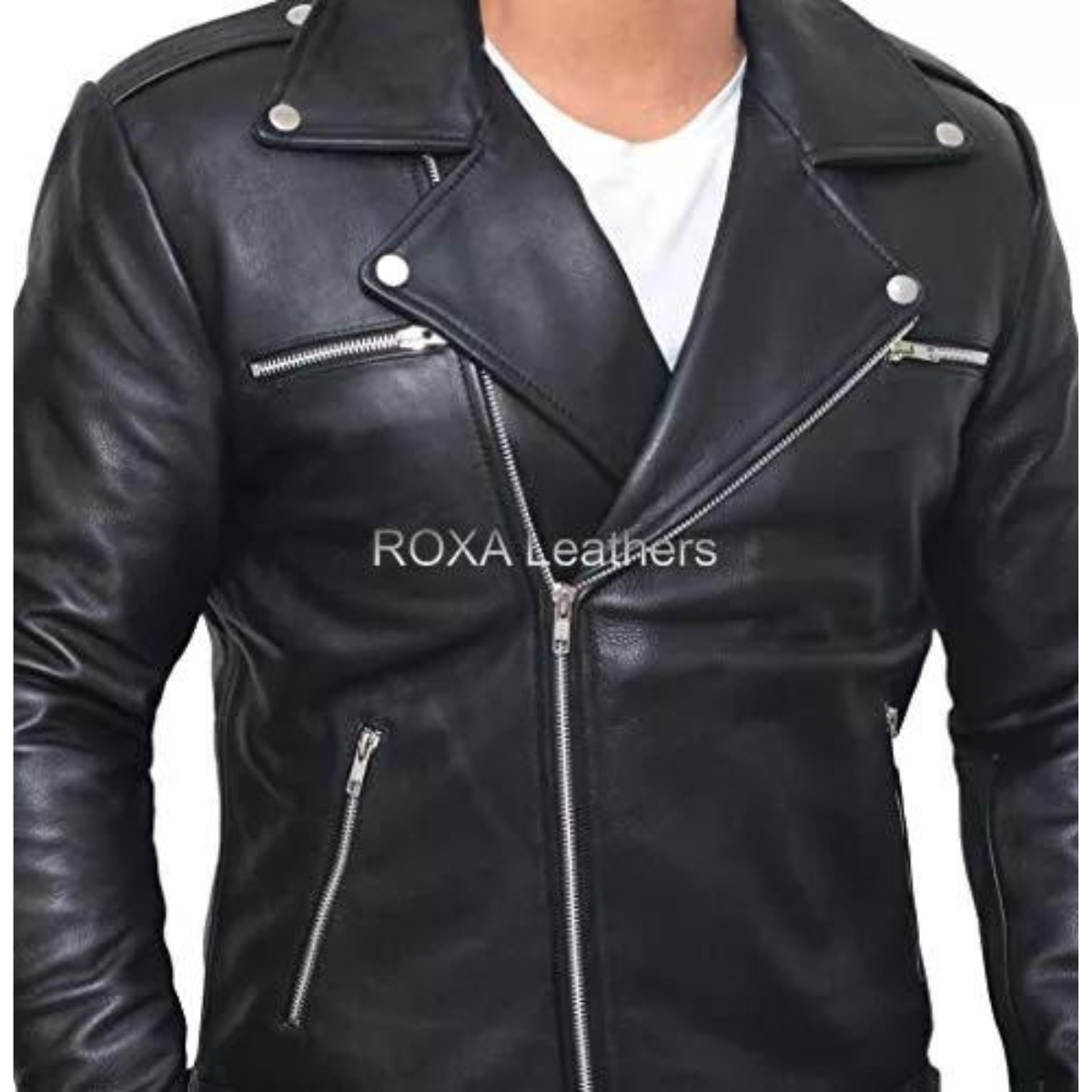 Negan Brando Biker Black PU Leather Jacket Motorcycle for Men | eBay