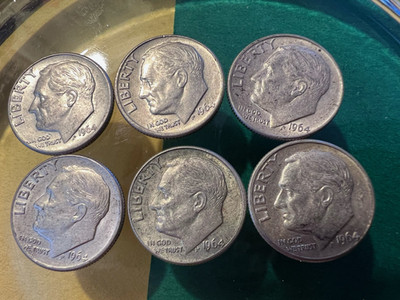 Six -1964 D Roosevelt Dimes / .900 Silver | eBay