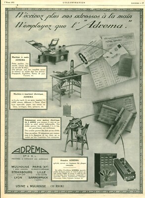 Publicité ancienne machine à imprimer L'adrema issue de magazine 1925 ...