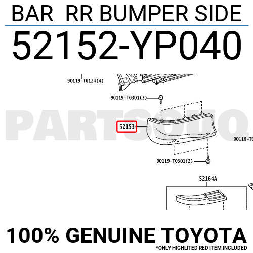 52152YP040 Genuine Toyota BAR RR BUMPER SIDE 52152-YP040 | eBay