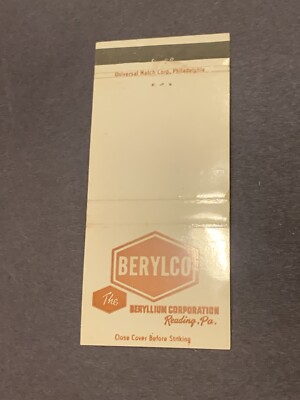 Vintage Pennsylvania Matchbook: “Berylco” Reading, PA | eBay
