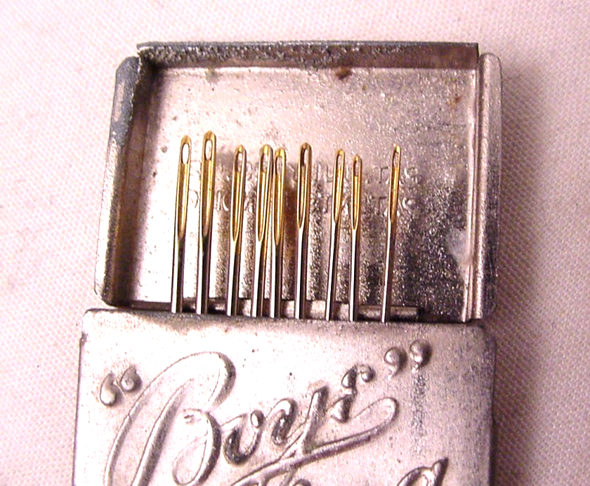 9 Antique 1912 BOYE Spring Steel Burnished Egg Eyed Needles in Metal ...