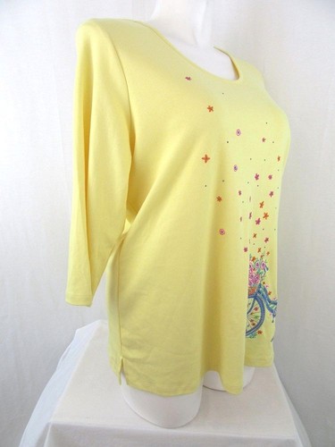 Quacker Factory Size L Yellow Botanical Bicycle 3/4 Sleeve T-shirt | eBay