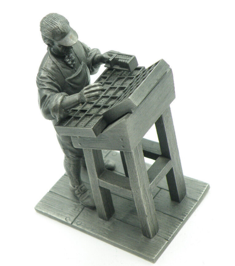 Vintage Franklin Mint Pewter Figure PRINTER People of Colonial America ...