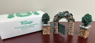 Dept 56 "Stone Corner Posts with Holly Tree and Stone Archway" #52648 ...