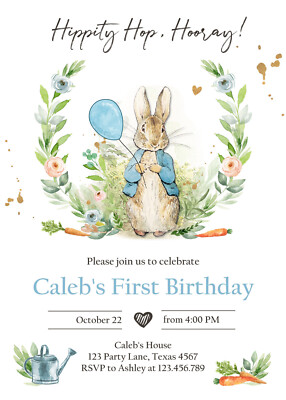 Peter Rabbit Birthday Party Invitations Invites - FREE NEXT DAY ...