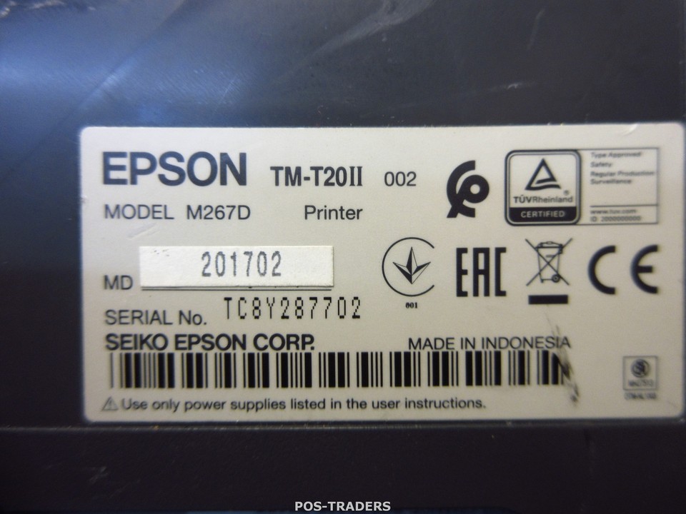 Epson TM-T20II M267D USB Thermal 80mm Ticket POS Receipt Printer Black ...