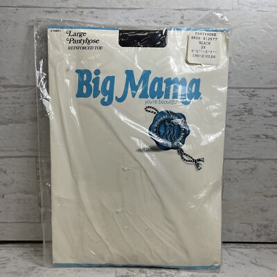 Vtg Big Mama Pantyhose Black SZ 2X Reinforced Toe Hosiery NOS 5'1"-5'7 ...