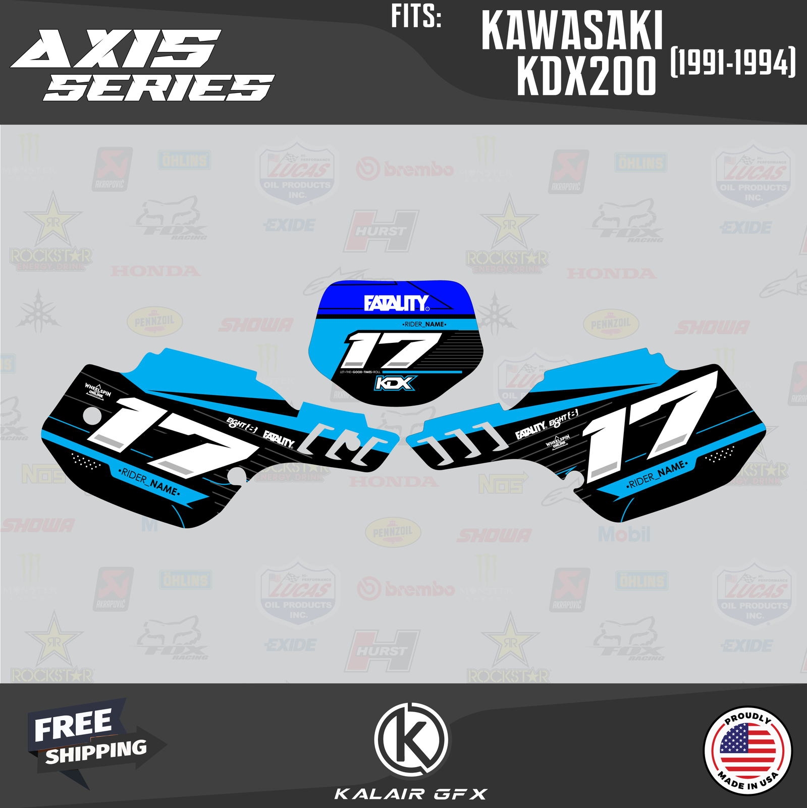 Graphics Kit for KAWASAKI KDX 200 (1991-1994) Axis - BLUE | eBay