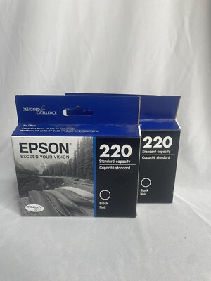 LOT of 2 NEW - Epson Genuine 220 Black Ink Cartridge Standard EXP 06/ ...