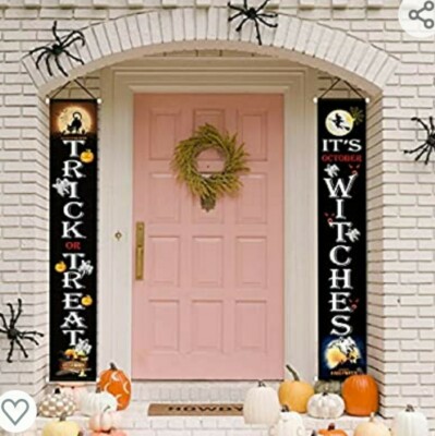 Halloween Decoration Banners Hanging Sign It's October Witches Trick Or ...