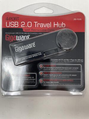 Gigaware - 26-321 - 4-port USB 2.0 Travel Hub Retractable Cable - PC ...