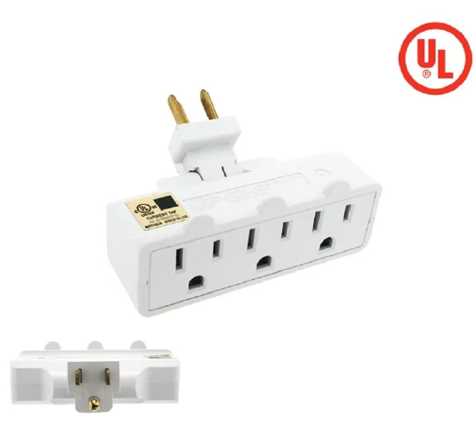 3 Pack Swivel 3-Way Grounded Electrical Outlet Wall Plug Power Splitter ...