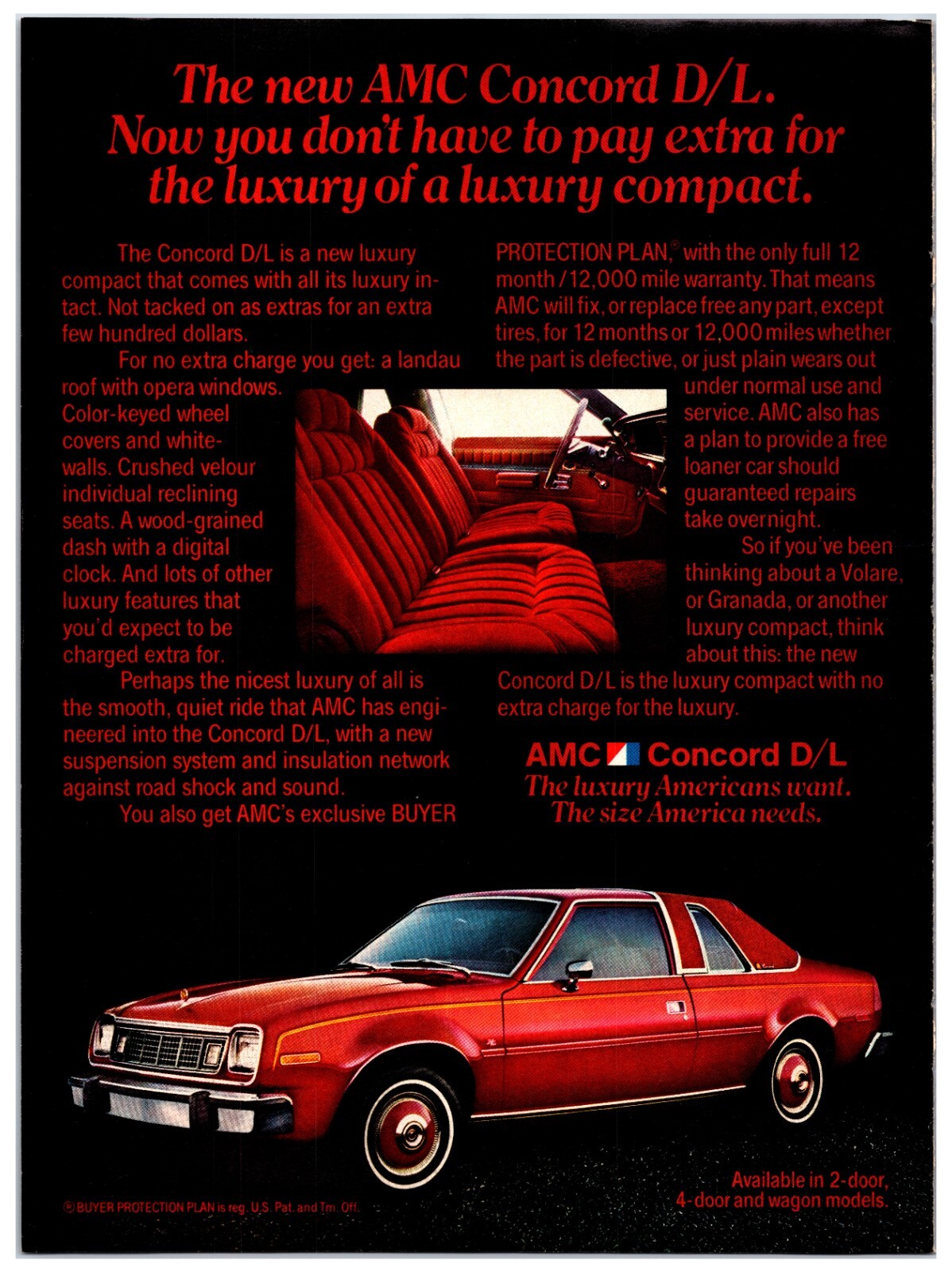 1978 AMC Concord D/L Car - Original Print Ad (8in x 11in) Advertisement ...