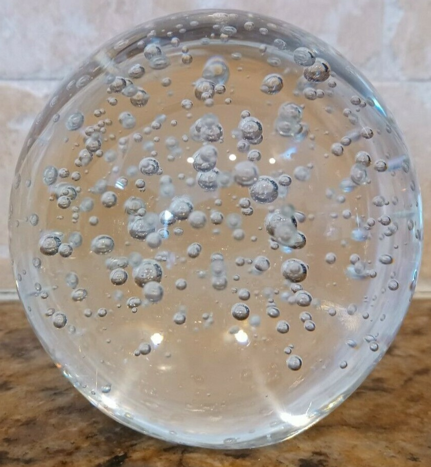 Clear Glass Ball Paperweight With Air Bubbles 3.5