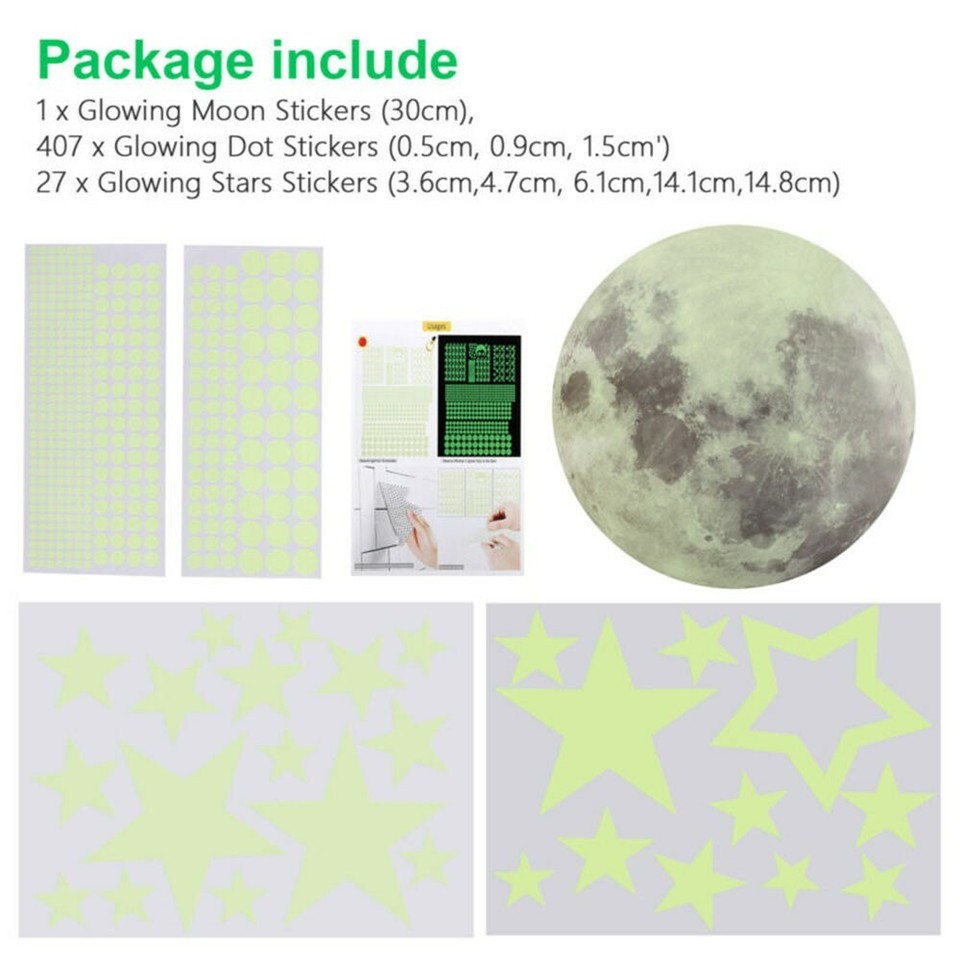 435x Luminous Moon&star Planet Fluorescent Sticker Self-adhesive ...