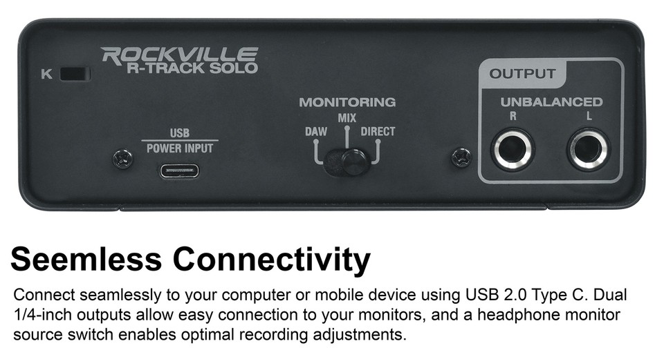 Rockville R-TRACK SOLO Recording USB C Audio Interface 24Bit 192Khz ...