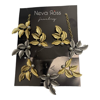 Neva Ross Jewelry Set Necklace & Earrings Leaf Design With Pearlike ...