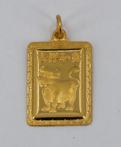 24K Solid Yellow Gold Rectangular Ox Charm Pendant 4.2 Grams 9999 | eBay