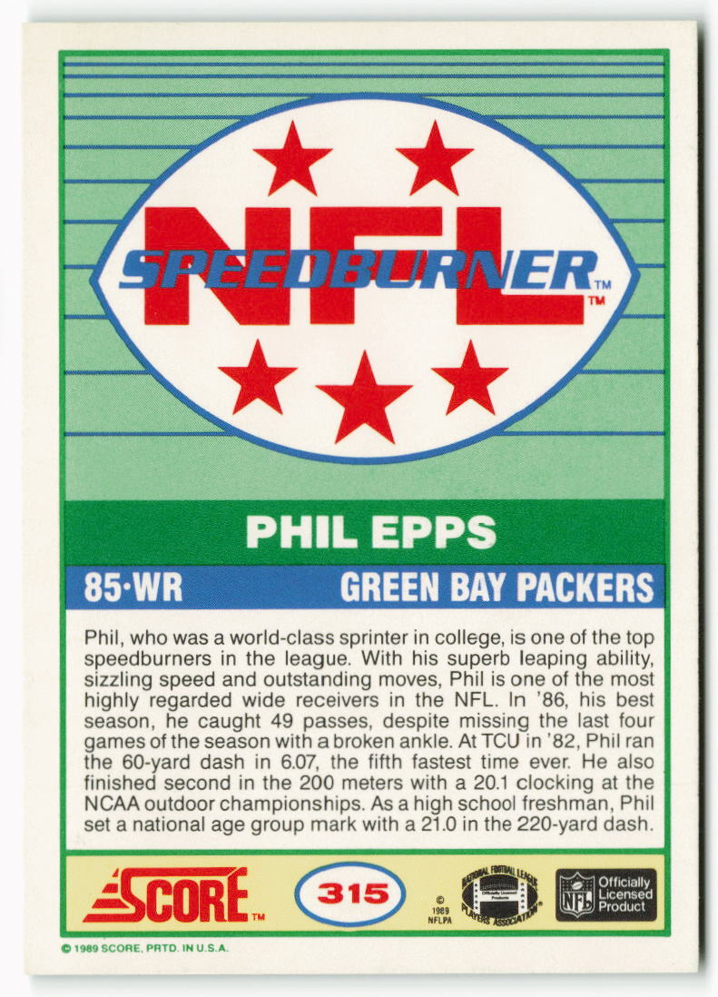 1989 Phil Epps Score Speedburner - Green Bay Packers | eBay