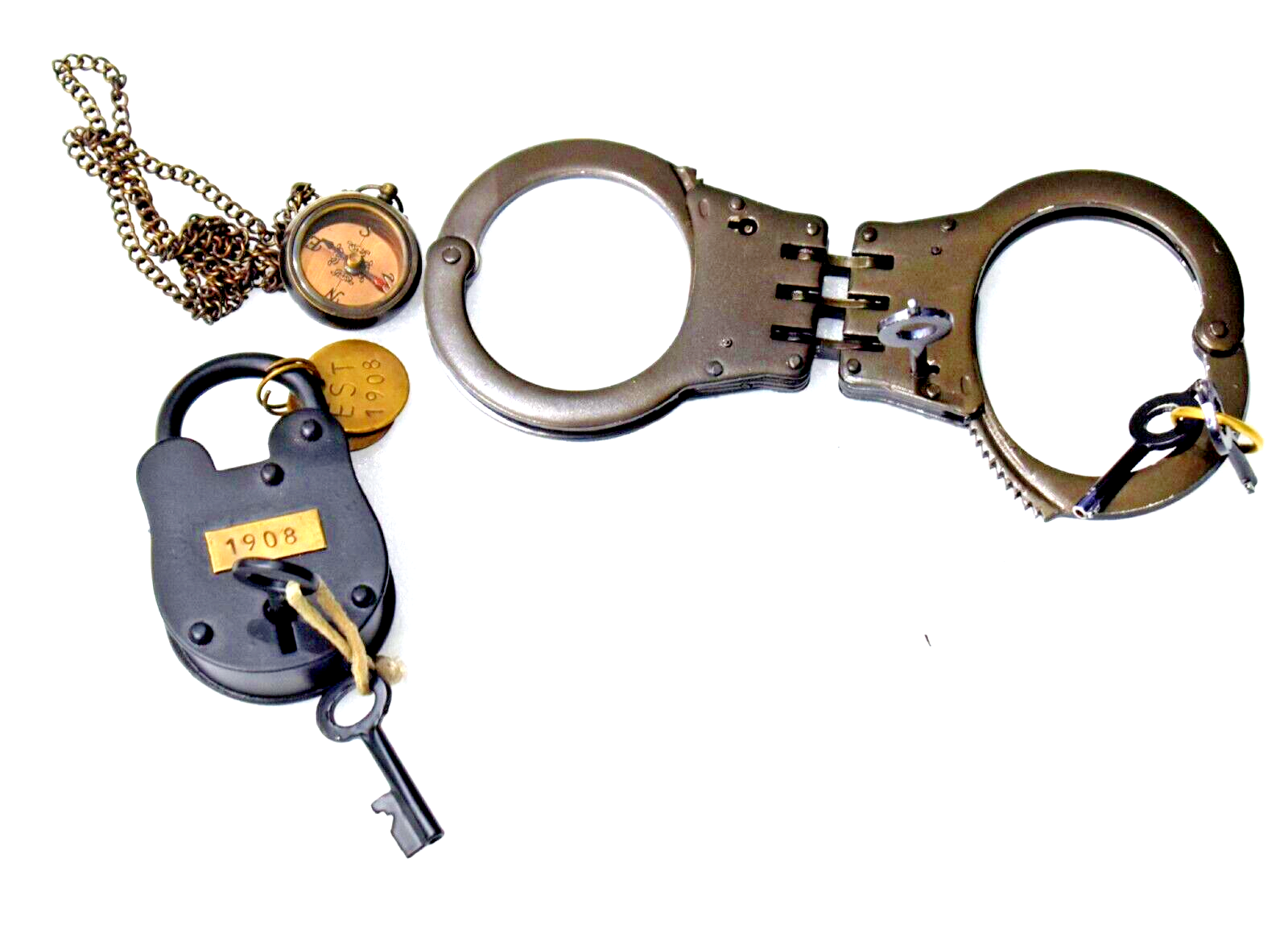 Vintage 1908 Iron Handcuffs with Padlock and Key Antique Enforcement ...