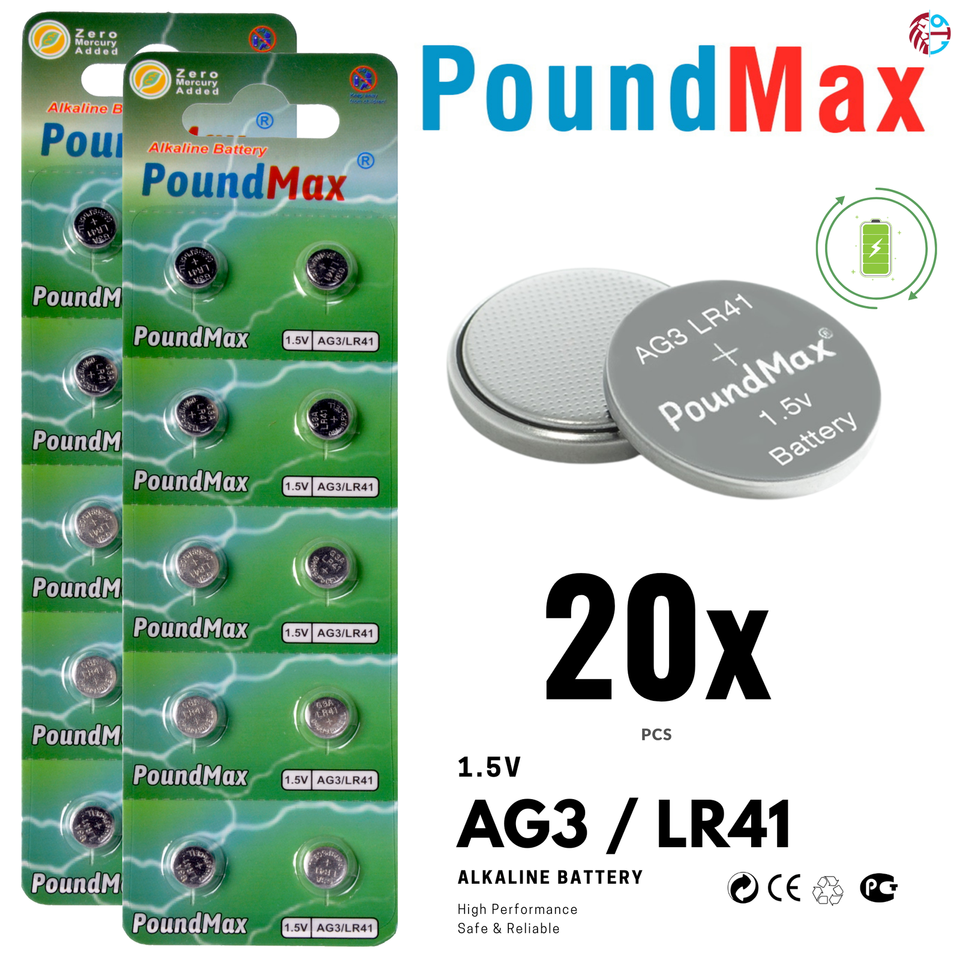 20 X AG3 Super LR41 AG3 SR41 192 392 1.5v PoundMax ALKALINE BUTTON ...