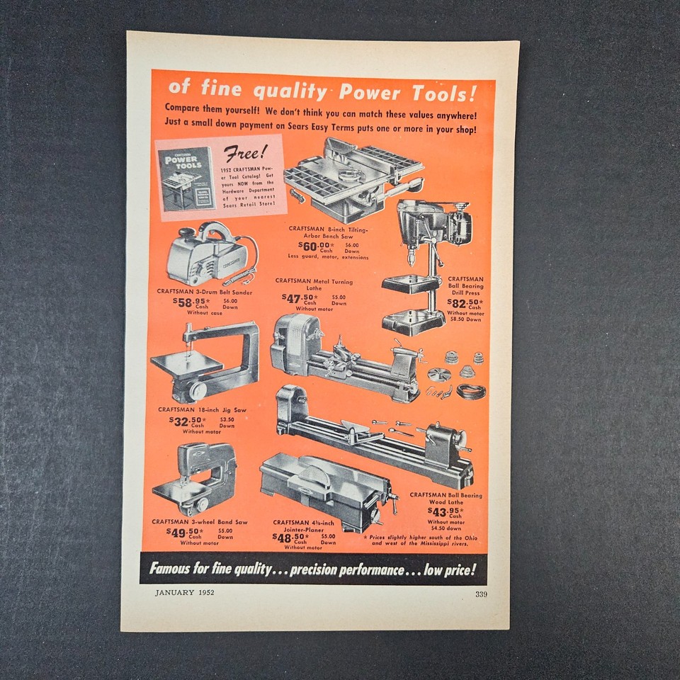 1952 Craftsman Dunlap Tools Sears Roebuck Vintage Print Ad Machine Shop ...