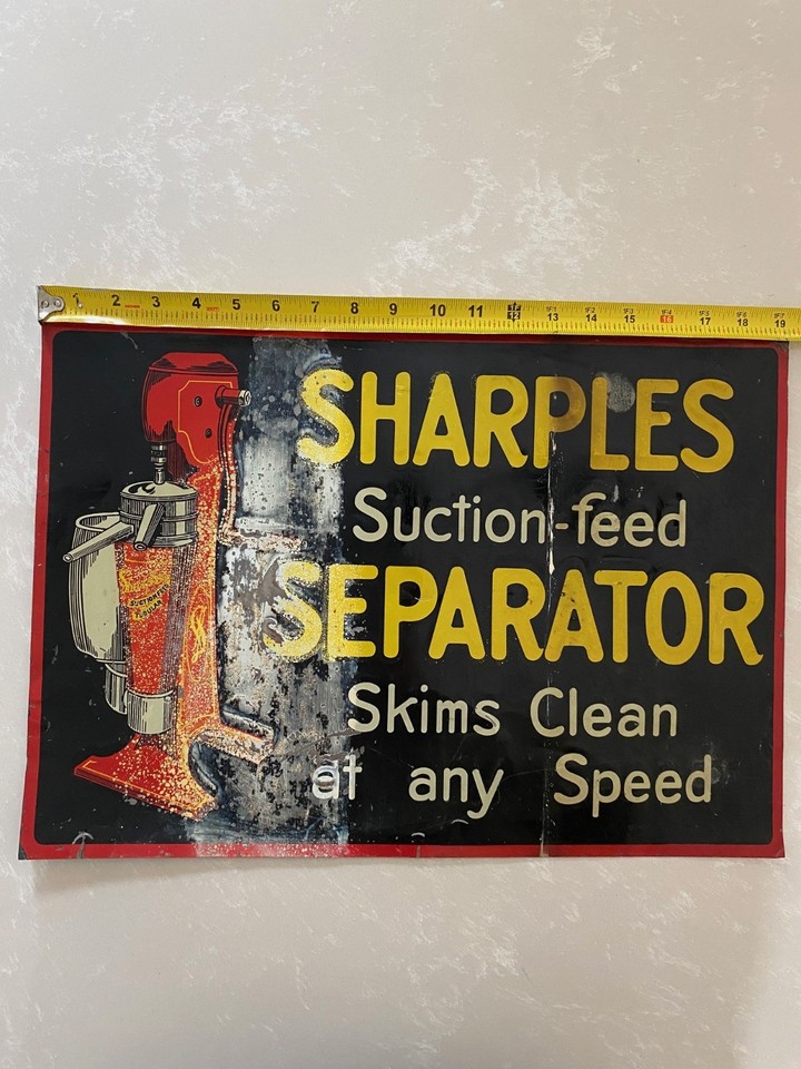 RARE OLD VINTAGE SHARPLES SEPARATOR TIN LITHO ADVERTISING SIGN | eBay