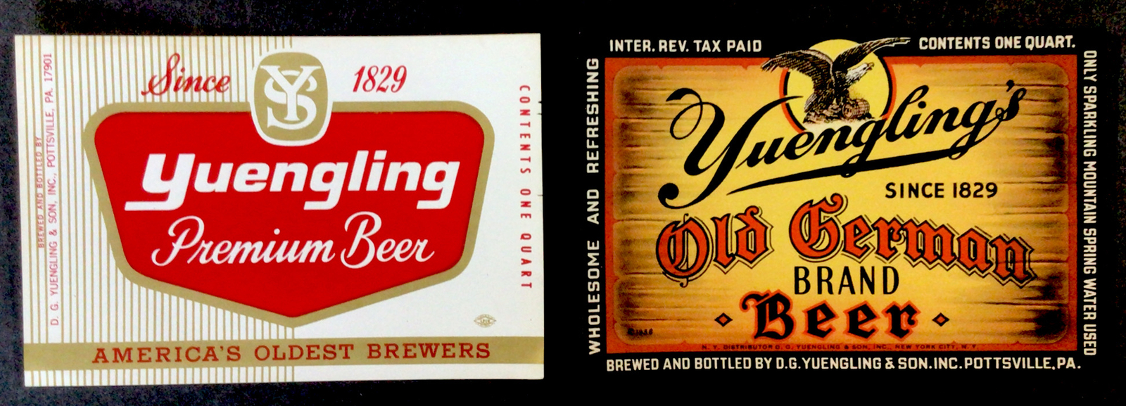 2 NOS 1-YUENGLING OLD GERMAN &1-YUENGLING PREMIUM YUENGLING & SON QT ...