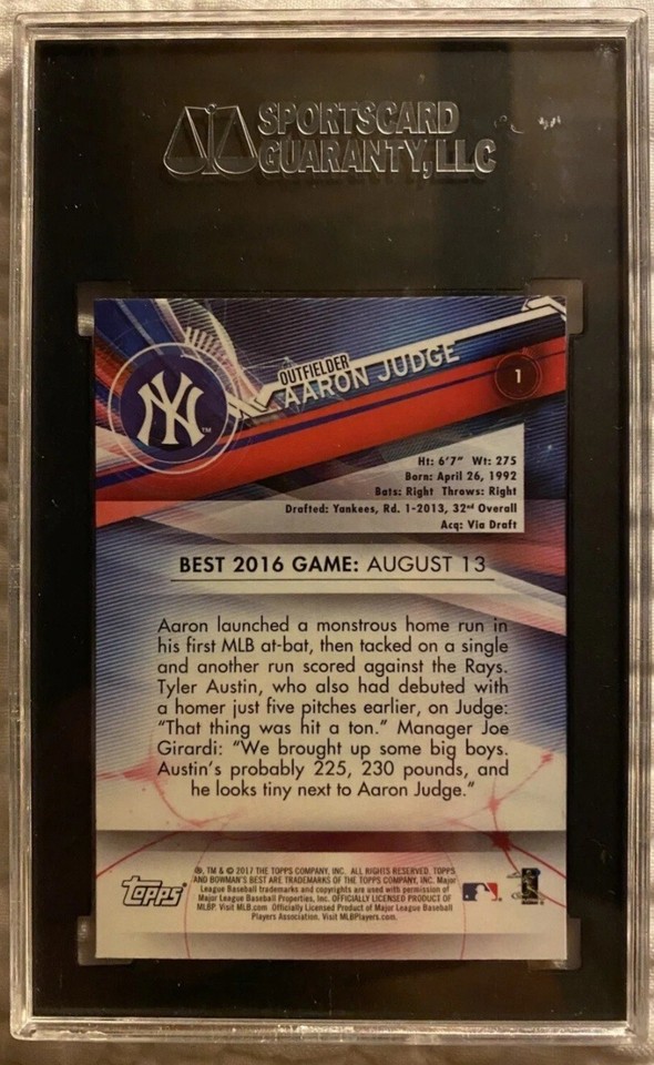 2017 Bowman Best Aaron Judge SGC 100 Pristine Gold Label Rookie Card RC ...