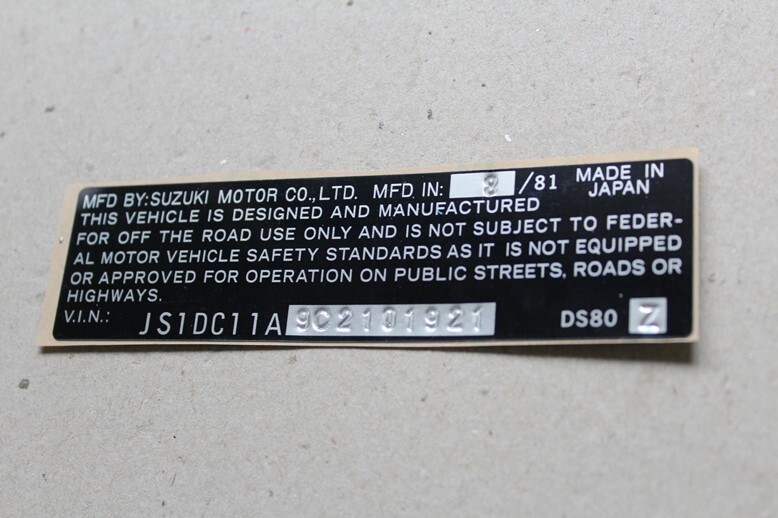 SUZUKI PE175 81 MODEL HEADTUBE TAG DATA FRAME ALUMINUM FOIL STICKER ...