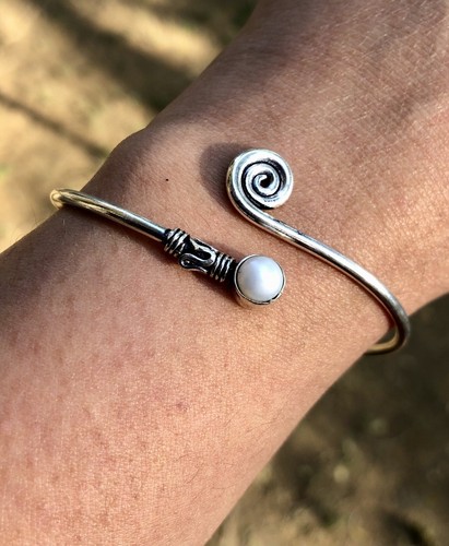 Handmade Cuff Bangle Bracelet Jewelry German Silver, Natural Pearl 2 ...