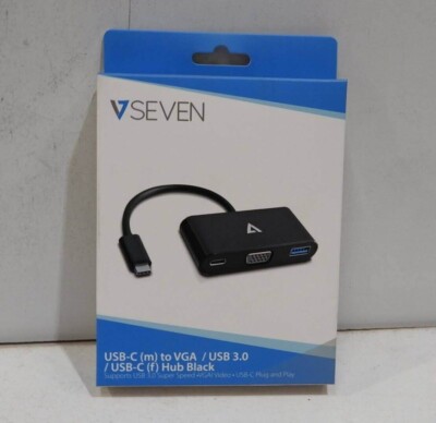 V7 USB-C(m) to VGA Adapter/ USB 3.0/ USB-C (f) Hub (V7UCVGA-HUB-BLK-1N ...