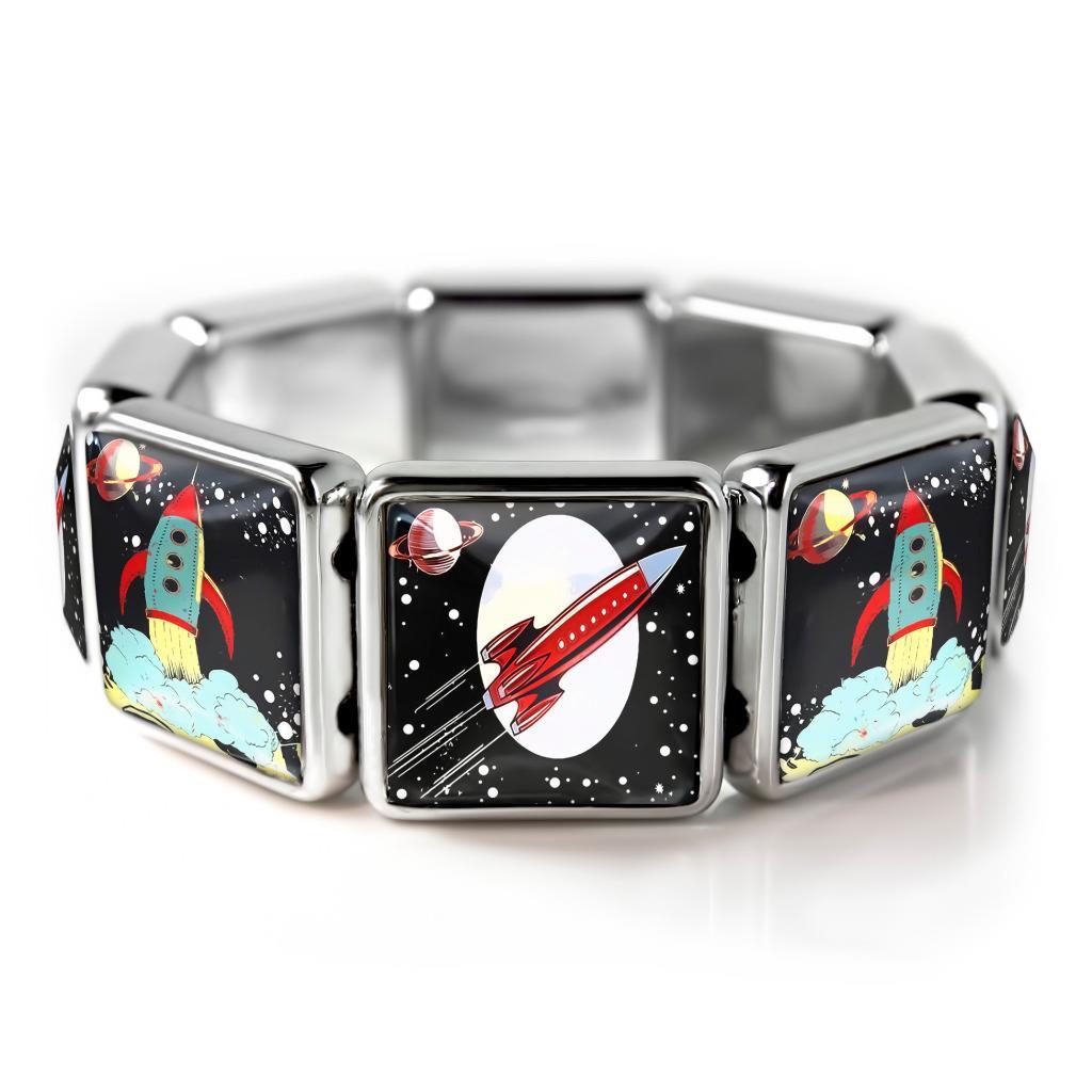 Retro Toy Spaceship Rocket Ship Sci-fi Fantasy Silver Bangle Charm ...