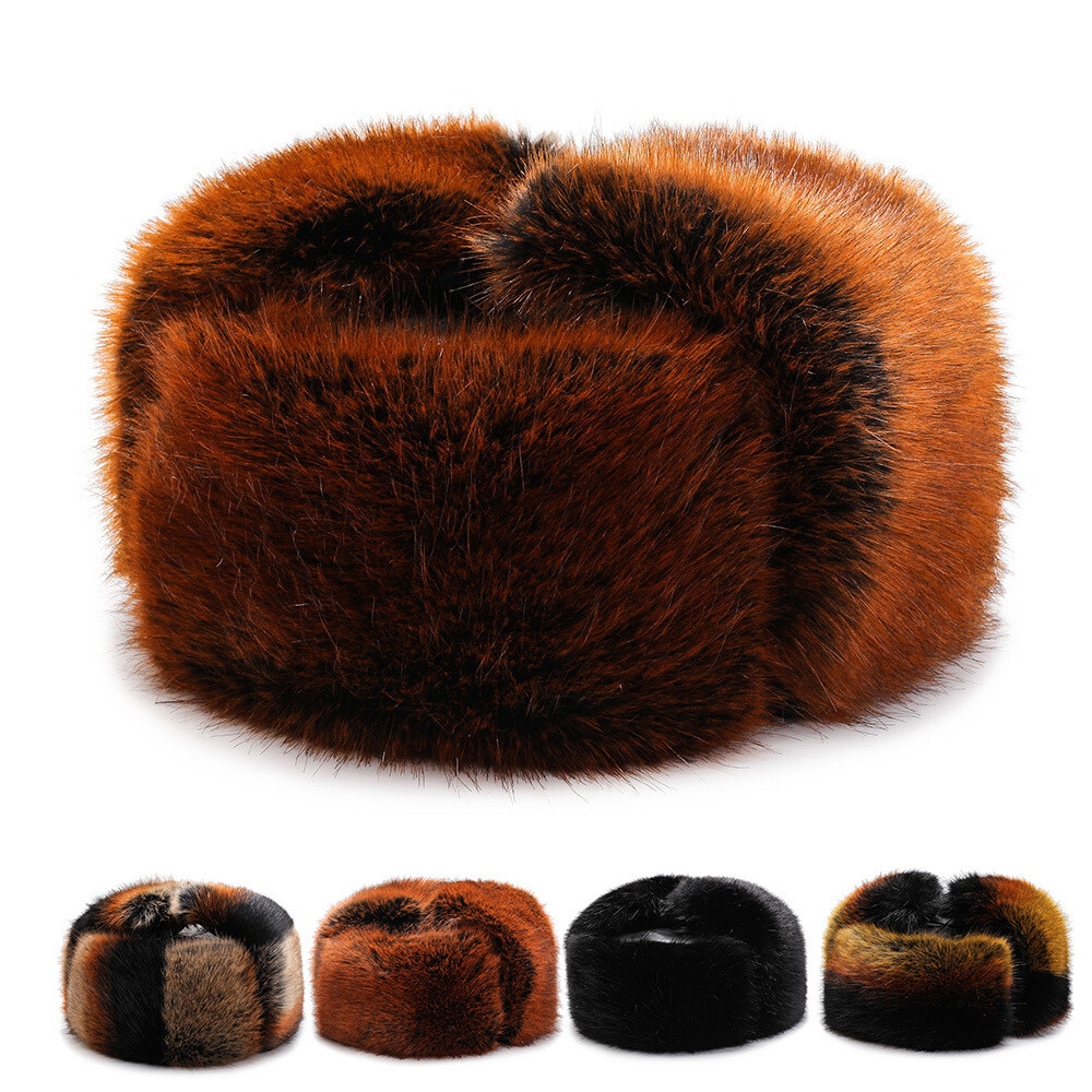 Men Winter Faux Fur Hats Trapper Russian Ushanka Cossack Warm Earflap ...